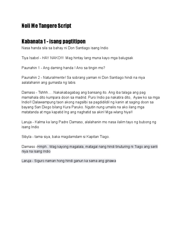 Noli Me Tangere Script PDF | PDF