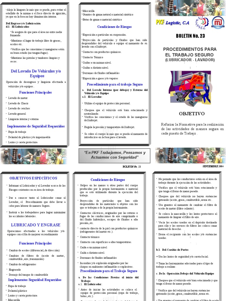 BOLETIN #23 - Triptico Procedimientos de Trabajo Seguro (Lubricador ...