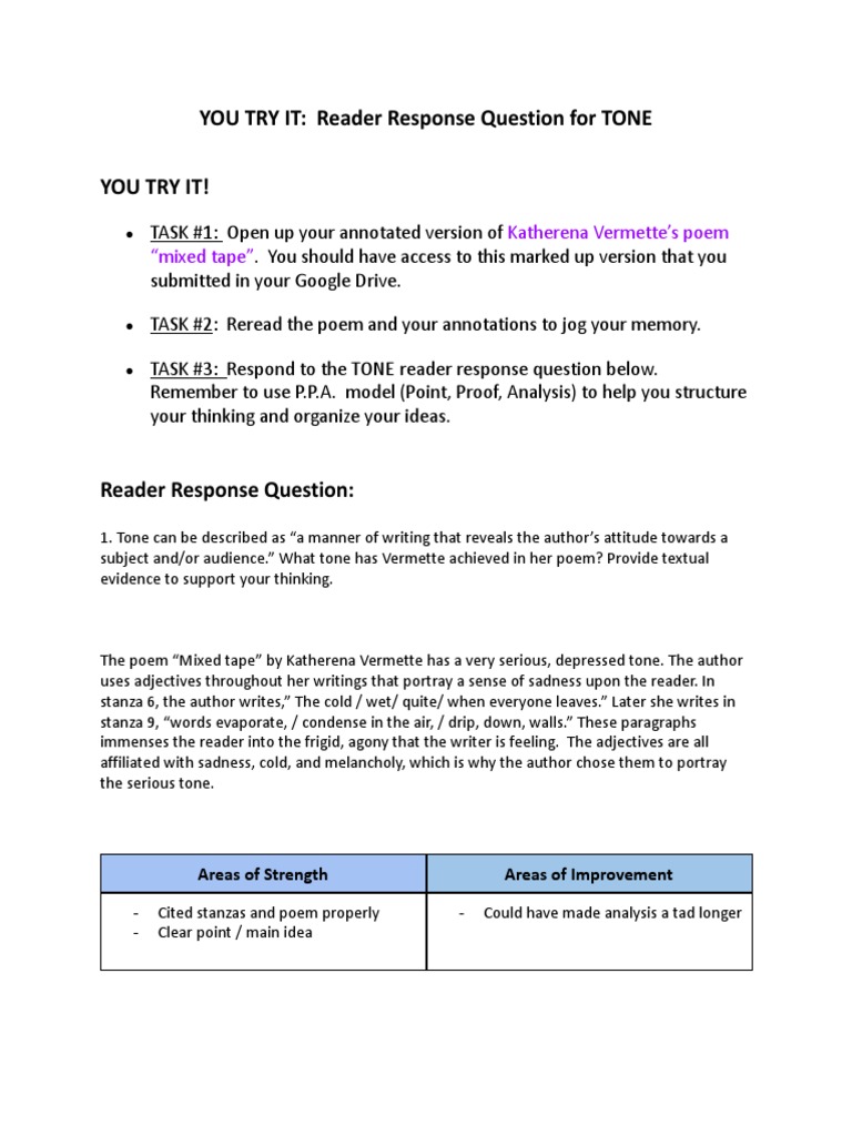 NBE3U - Reader Response Question For TONE 2 PDF | PDF | Poetry