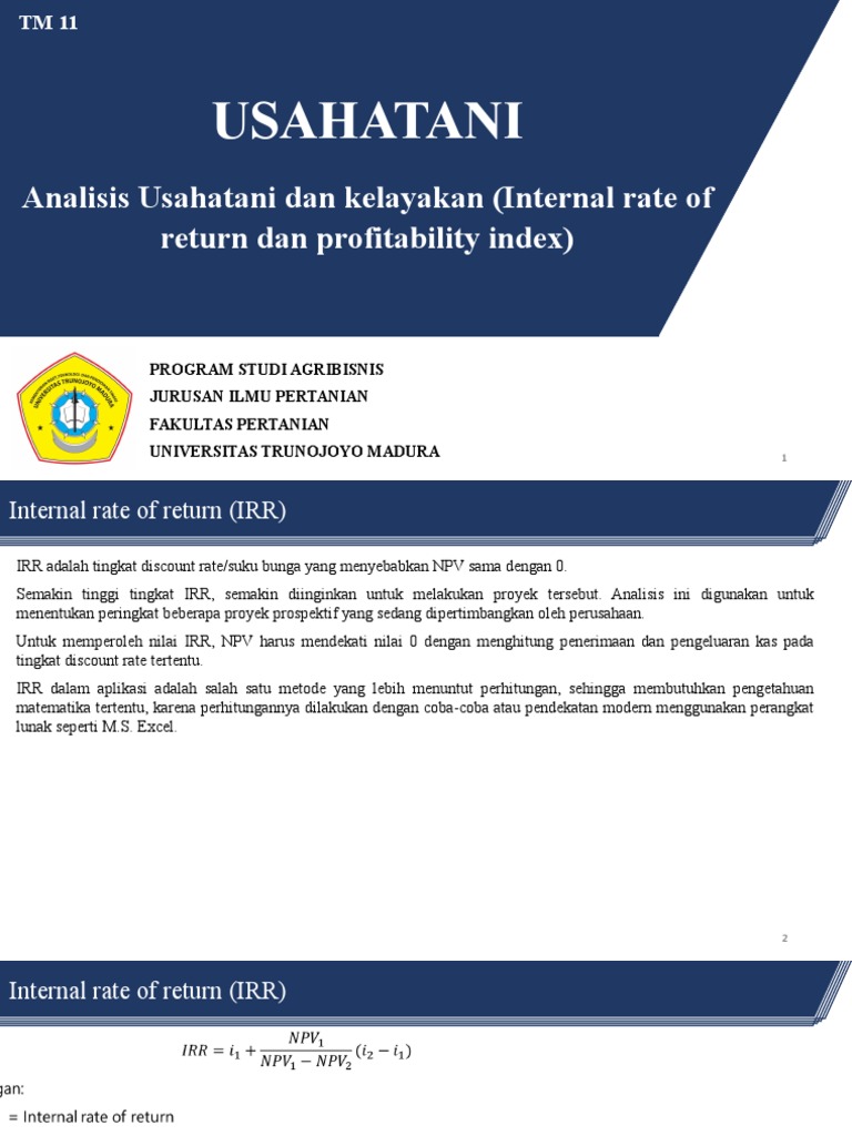 USTAN 11-Analisis usahatani dan kelayakan (IRR dan PI) C | PDF