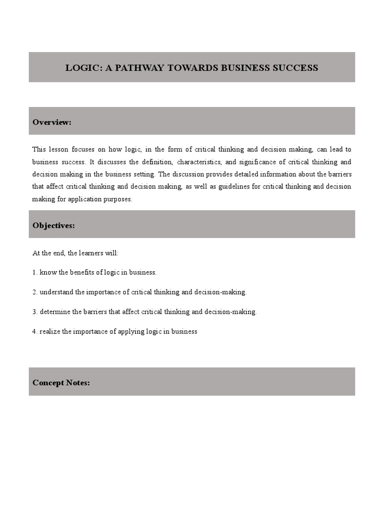 Logic for Business Success: Critical Thinking | PDF | Career & Growth ...