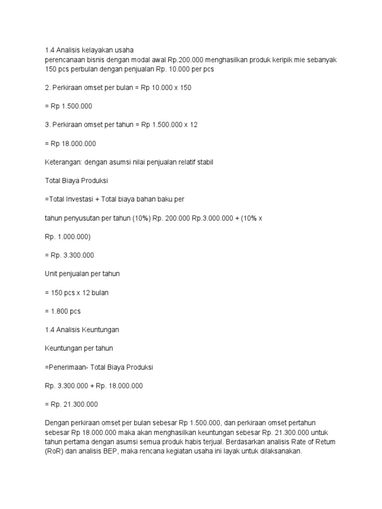 Analisis Kelayakan Usaha | PDF