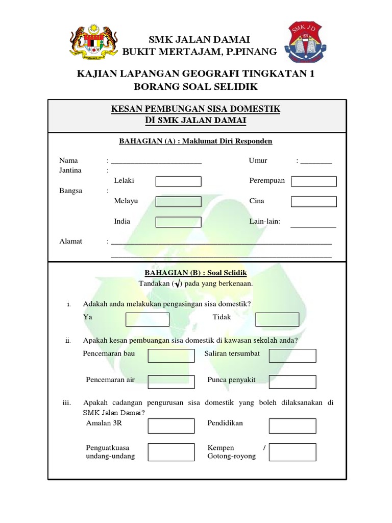 Borang-Soal-Selidik-Kajian-Lapangan-Geografi-Tingkatan-1 1 1 | PDF