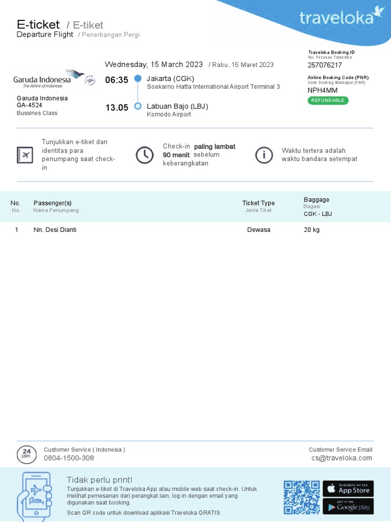 E-Tiket Garuda Indonesia | PDF