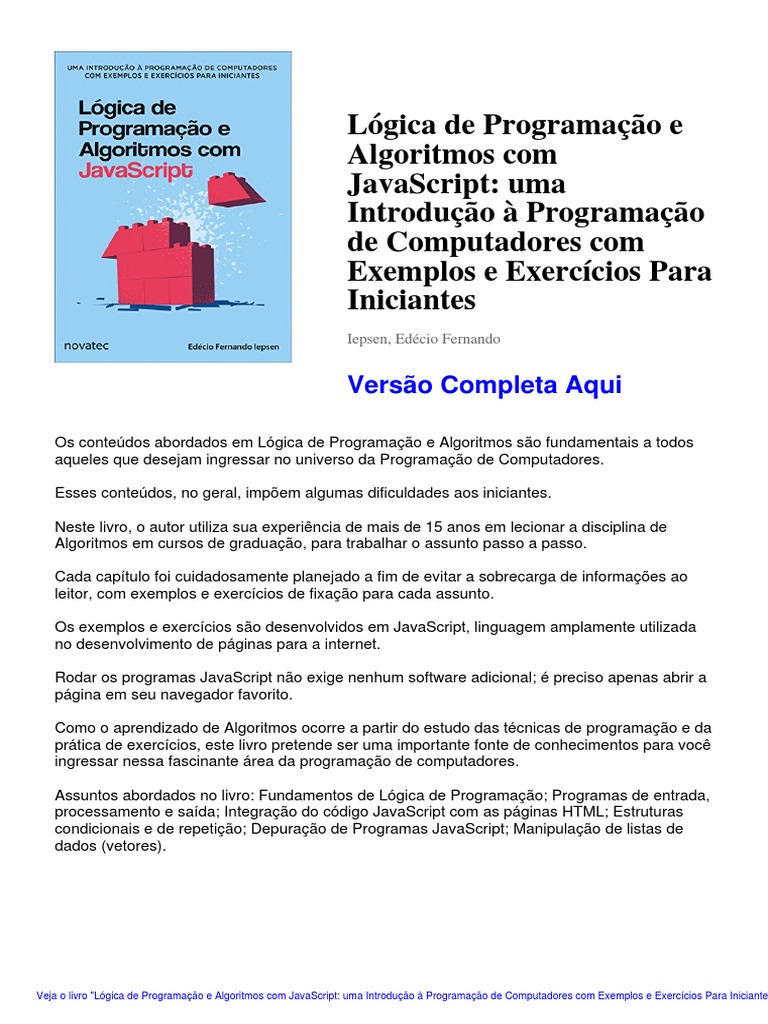 Lógica De Programação E Algoritmos Com Javascript Uma Introdução À Programação De Computadores