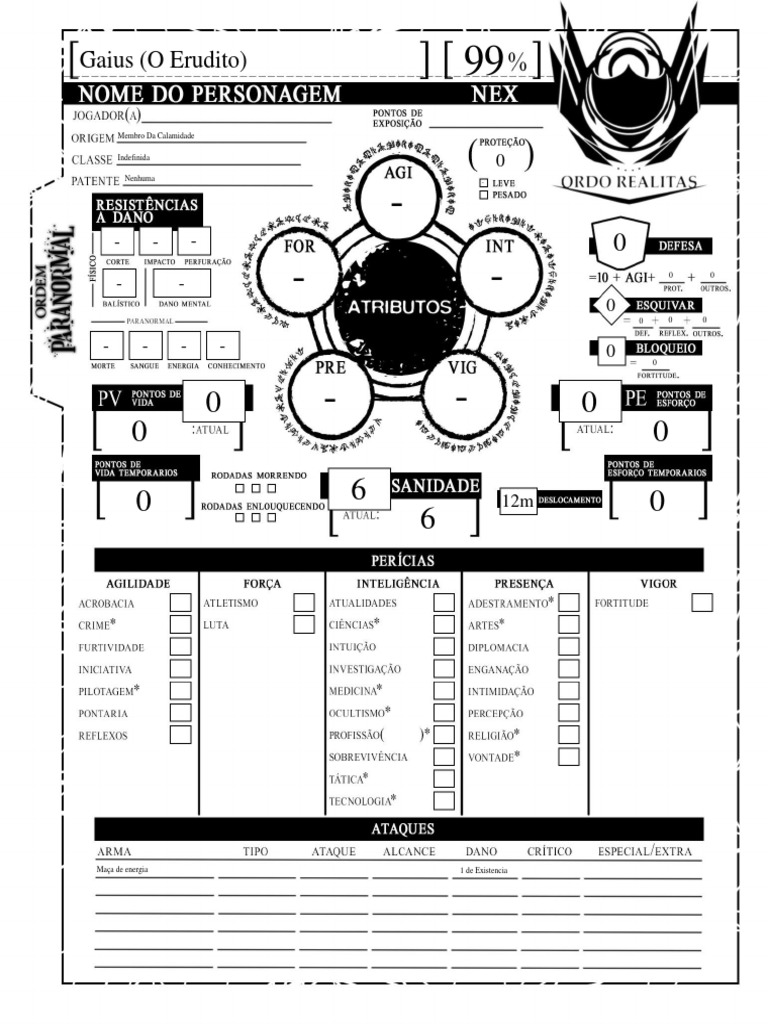 Ficha Ordem Paranormal RPG 0.9v Gaius PDF | PDF