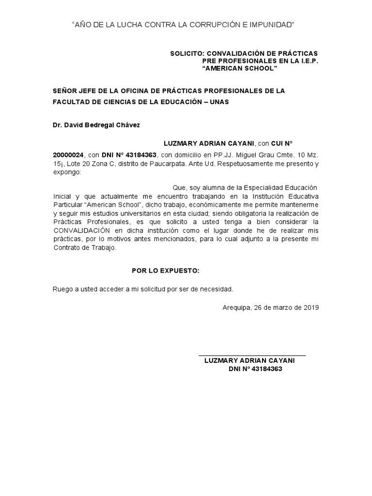 Solicitud - CONVALIDACIÓN DE PRÁCTICAS.docx | PDF Solicitud - CONVALIDACIÓN DE PRÁCTICAS.docx | PDF