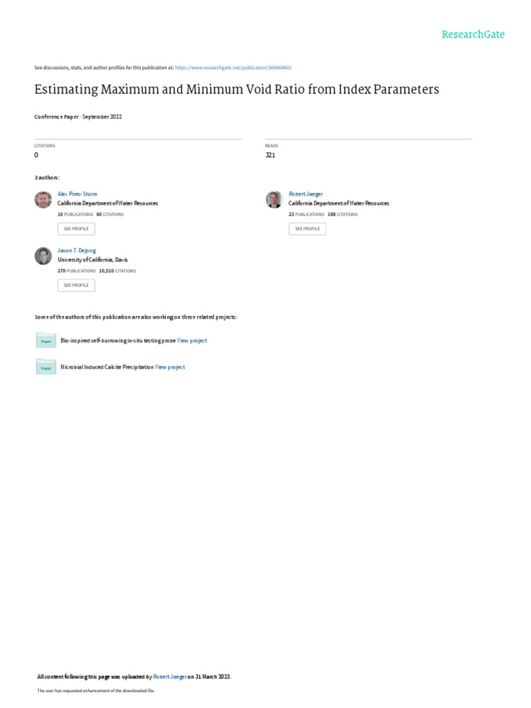 Estimating Maximum and Minimum Void Ratio From Index Parameters by Pires-Sturm 2022 | PDF ...