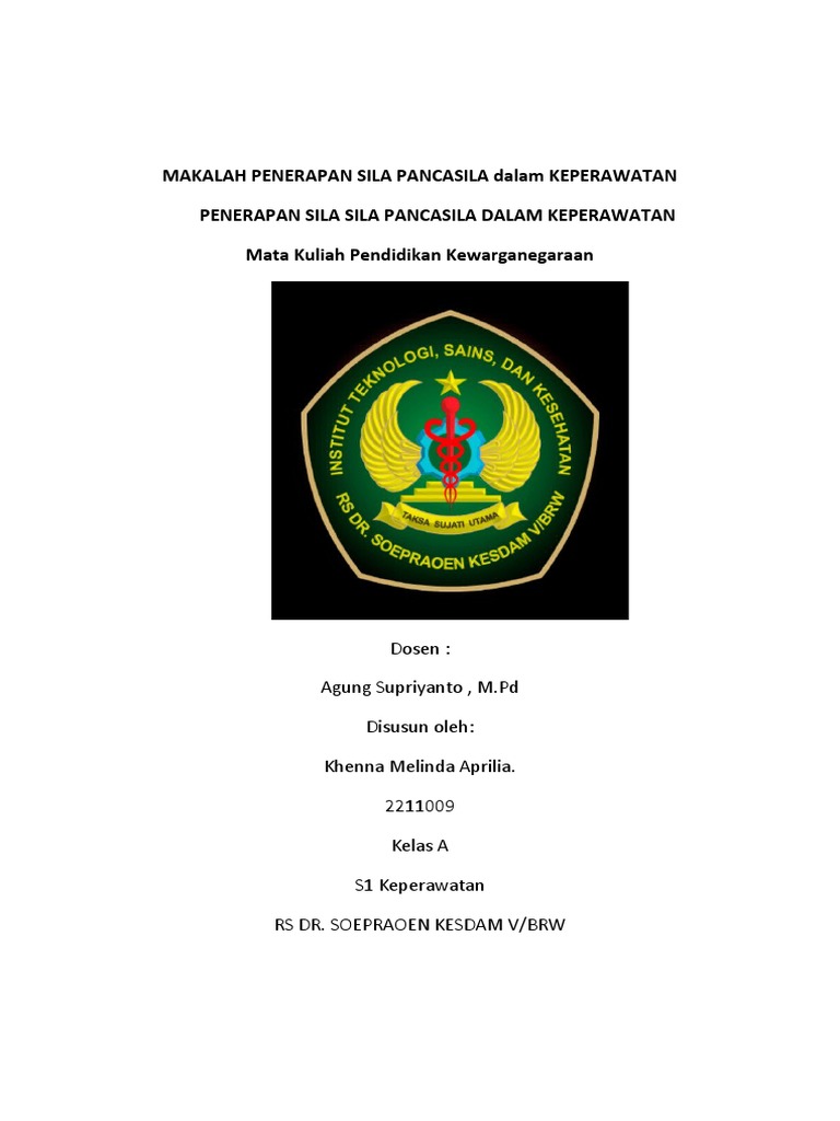 MAKALAH PENERAPAN SILA PANCASILA Dalam KEPERAWATAN | PDF