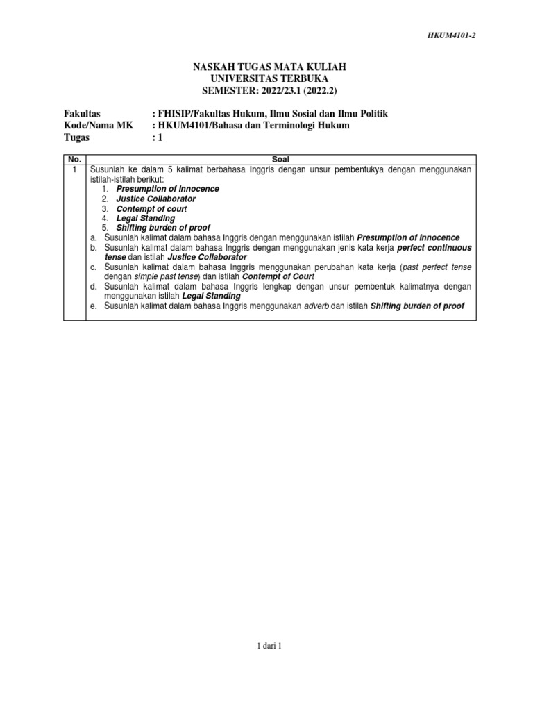 Soal - Hkum4101 - Bahasa & Terminologi Hukum | PDF