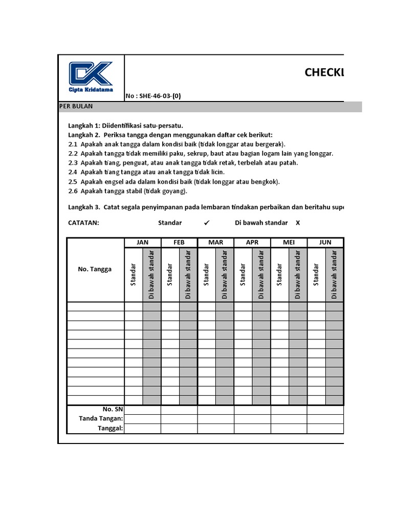 SHE-46-03-(0) Checklist Inspeksi Tangga Portable.xls | PDF