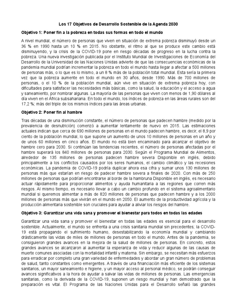 Los 17 Objetivos de Desarrollo Sostenible de La Agenda 2030 | PDF