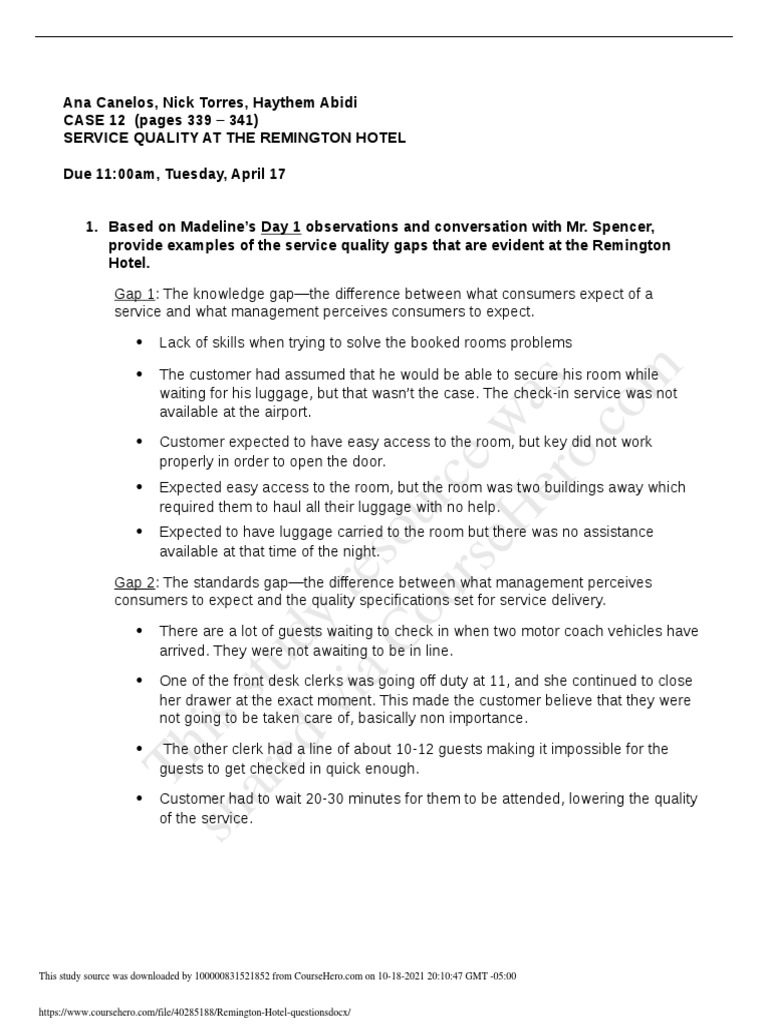 Remington Hotel Questions PDF | PDF