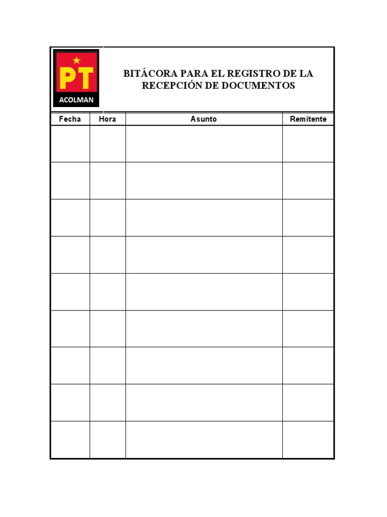 Bitácora de Recepción de Documentos | PDF