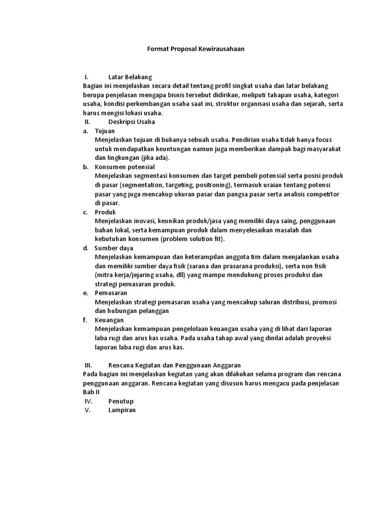 Format Proposal Kewirausahaan | PDF