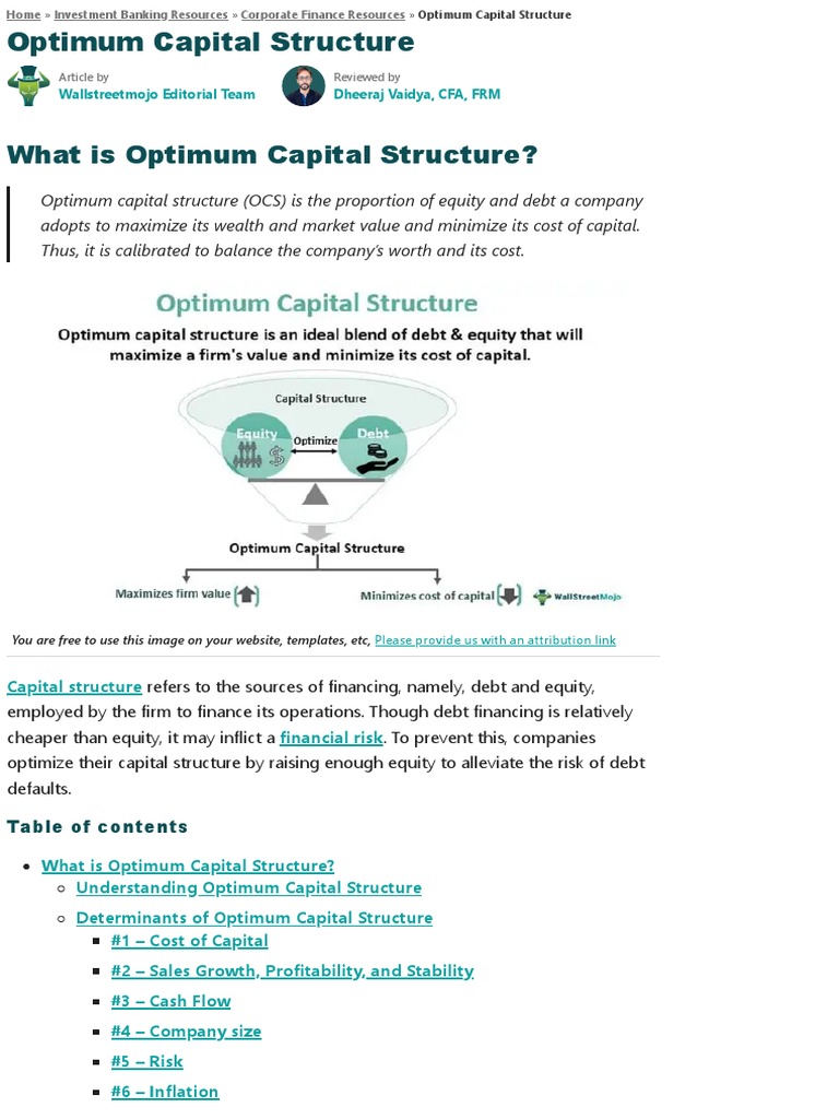 Optimum Capital Structure - Definition, Example, Determinants ...