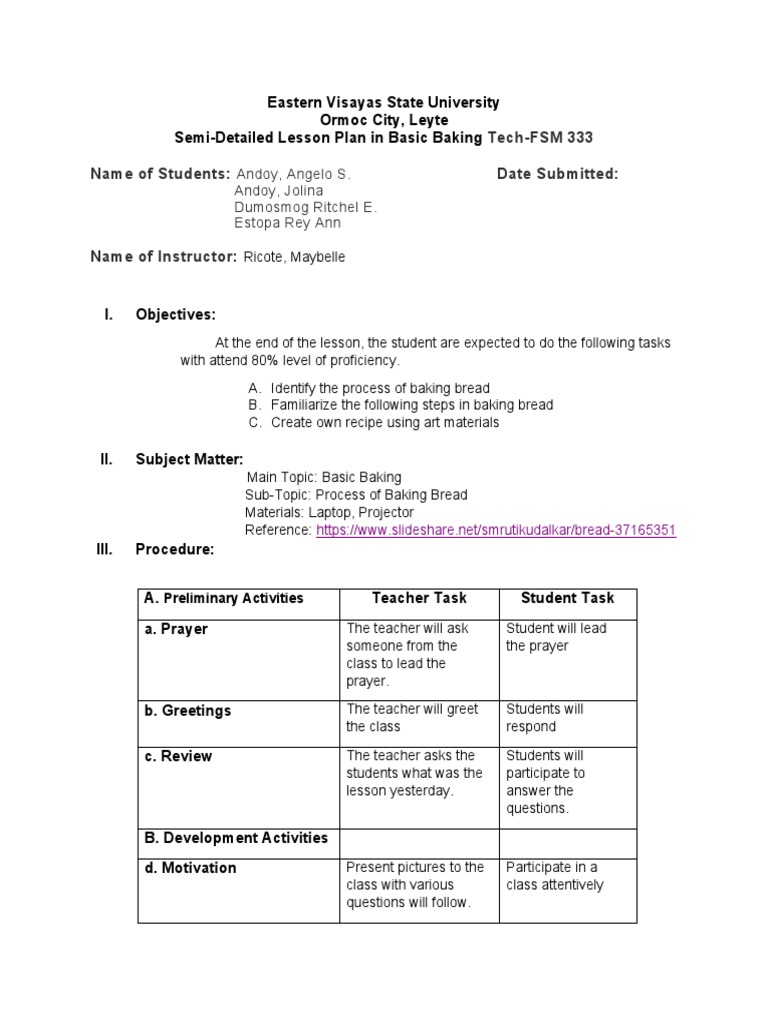 Lesson Plan - Processing of Baking Bread | Download Free PDF | Breads ...