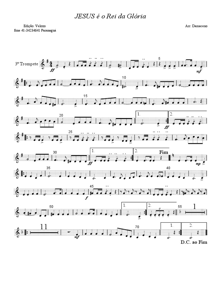 Jesus O Rei Da Glória (3 TROMPETE) PDF | PDF | Échecs