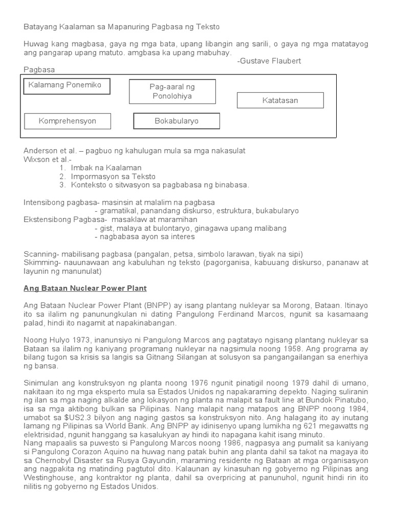 Batayang Kaalaman Sa Mapanuring Pagbasa NG Teksto | PDF