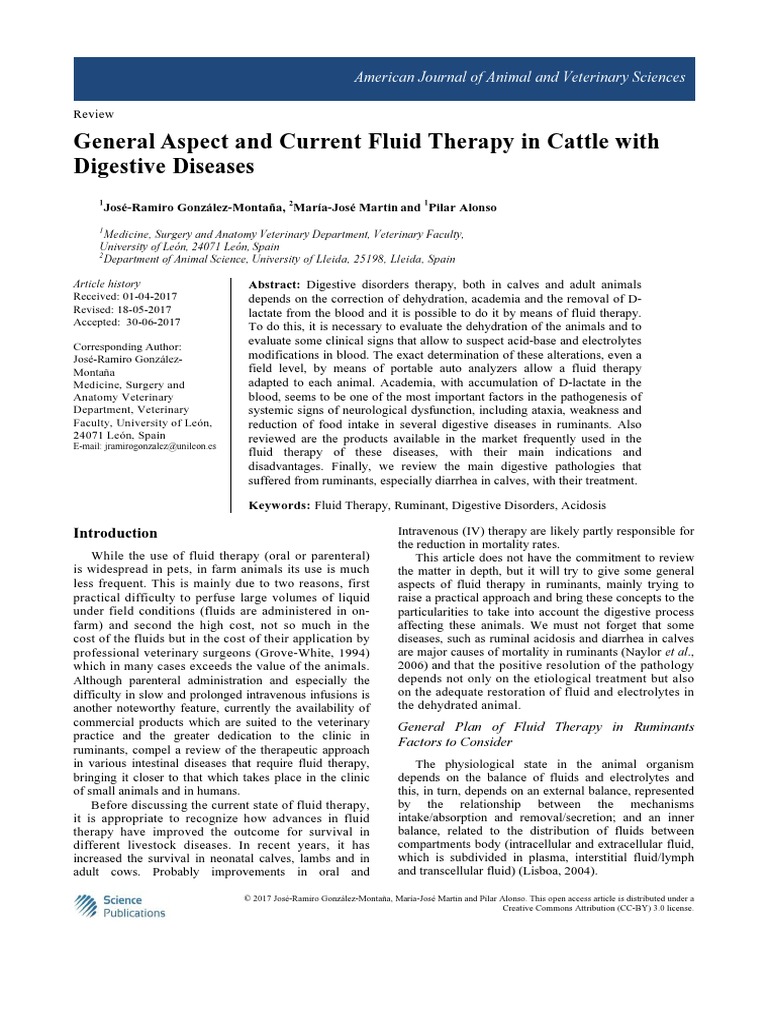 Fluid Therapy in Cattle PDF | PDF | Intravenous Therapy | Dehydration