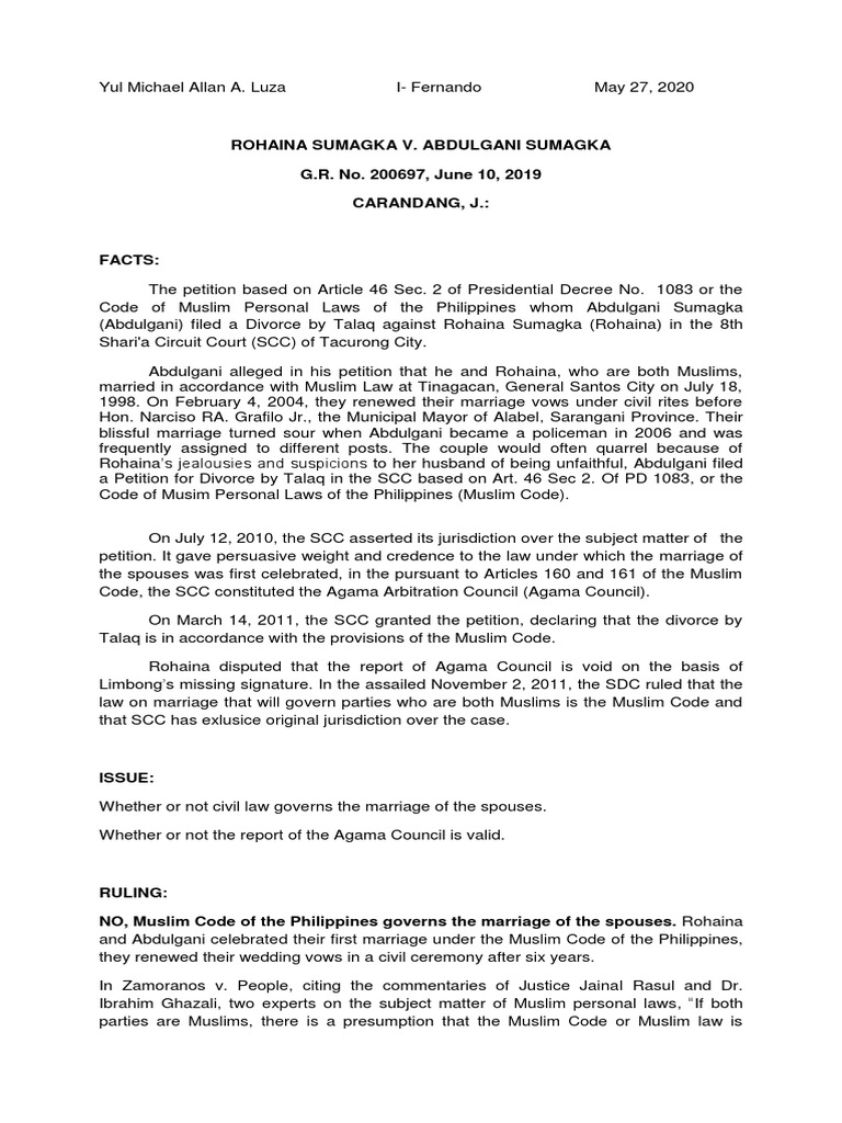 Sumagka Luza PDF | PDF | Marriage | Divorce