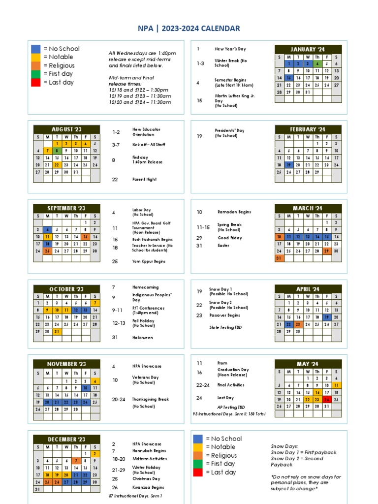 2023-03-29-11-31-54 - NPA School Calendar For 2023-24 PDF | PDF