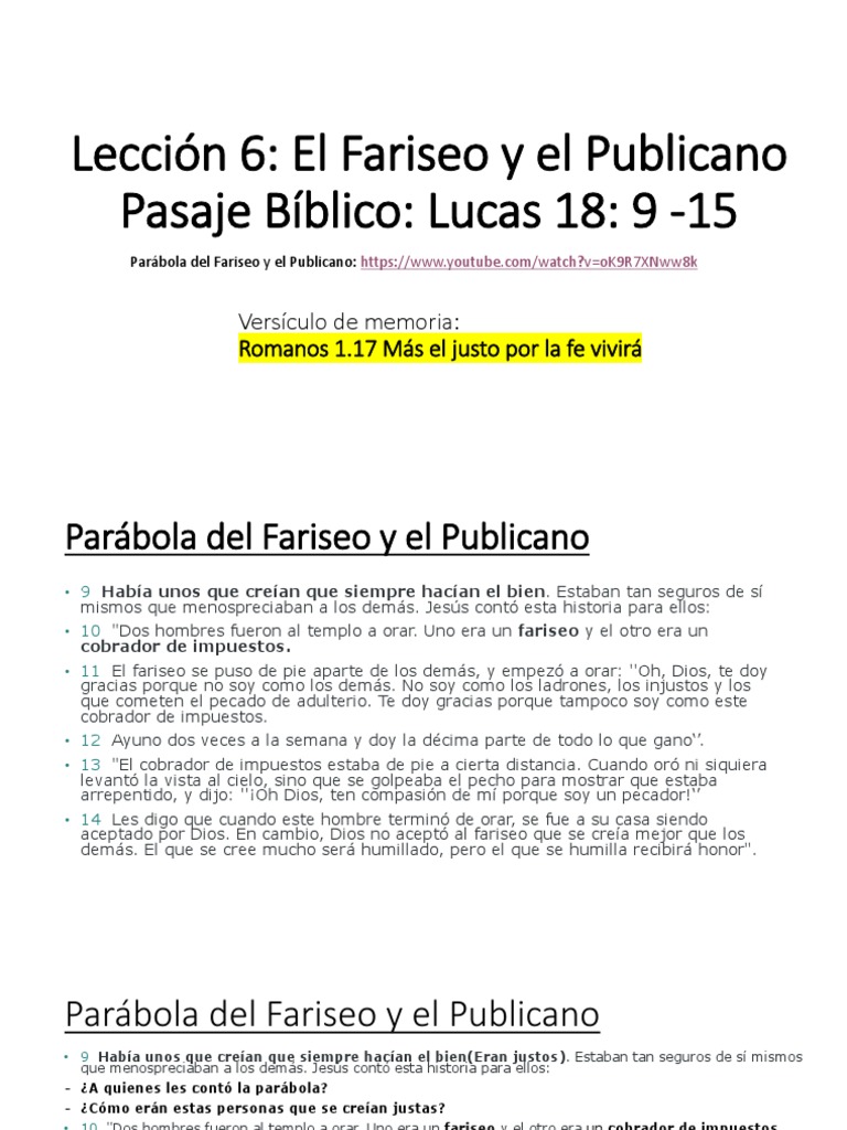 Lección 6 - Parábola Del Fariseo y El Publicano PDF | Descargar gratis ...