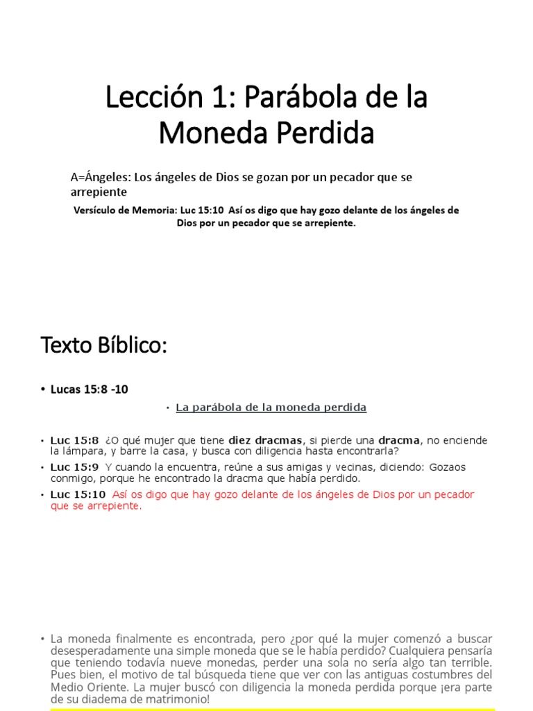 Lección 1 - La Parábola de La Moneda Perdida PDF | PDF | Creencia y ...
