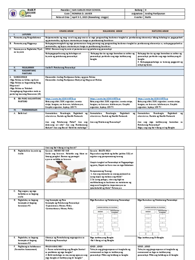 DLL 3rd QTR Week8 Patakarang Pananalapi | PDF