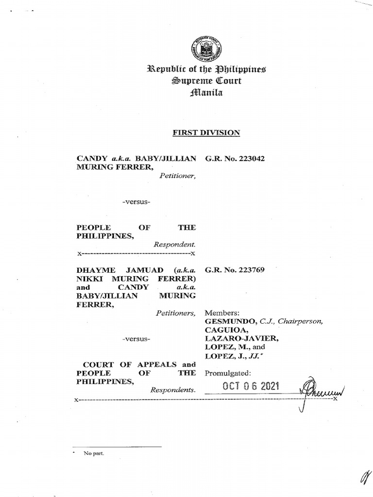 Candy vs. People GR 223042 October 6 2021 PDF | PDF