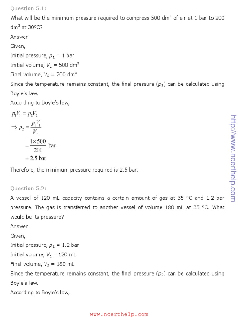 Ncert Solutions For Class 11 Chemistry Chapter 5 States of Matter PDF | PDF