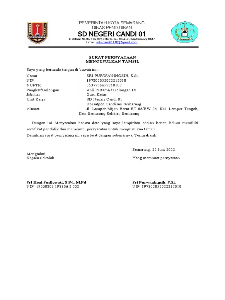 Surat Pernyataan Usulan Tamsil | PDF