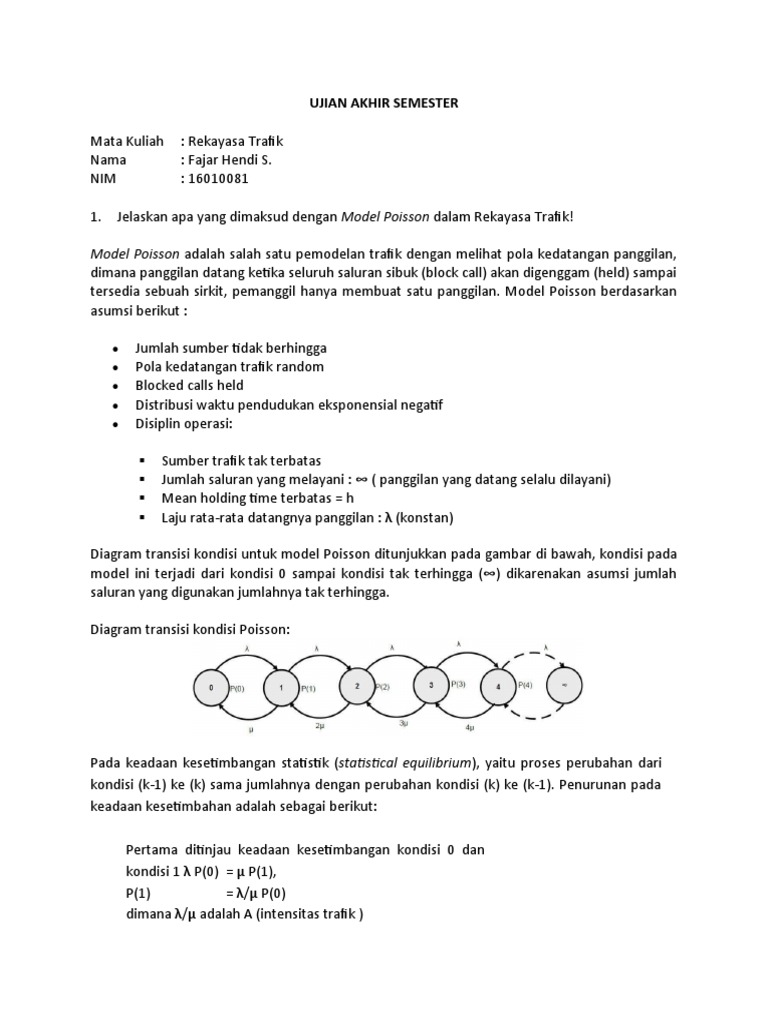 Model Poisson dan Rantai Markov dalam Trafik | PDF
