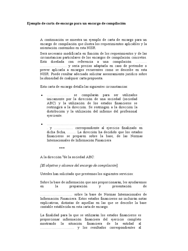 Ejemplo de Carta de Encargo para Un Encargo de Compilación | PDF ...