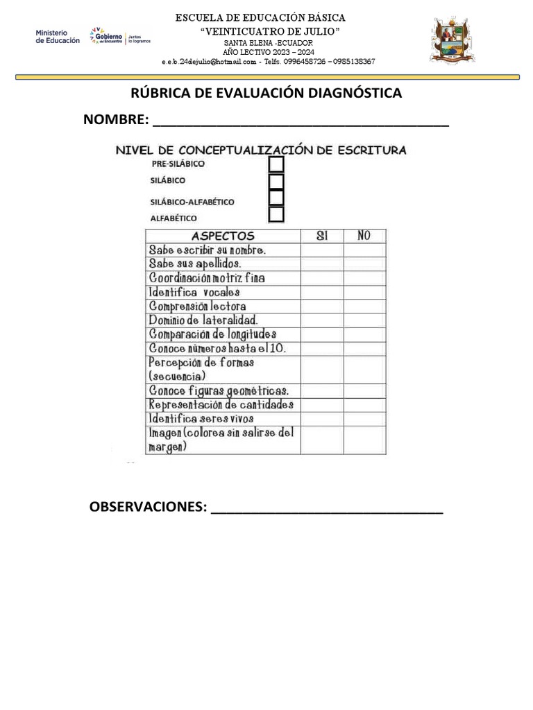 Rúbrica de Evaluación Diagnóstica | PDF