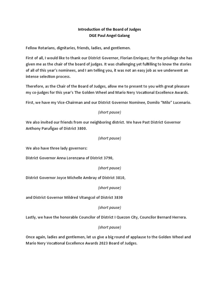 Introduction of The Board of Judges | PDF