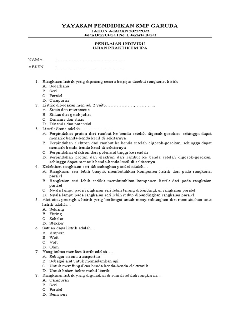 Soal Individu Uprak Ipa | PDF