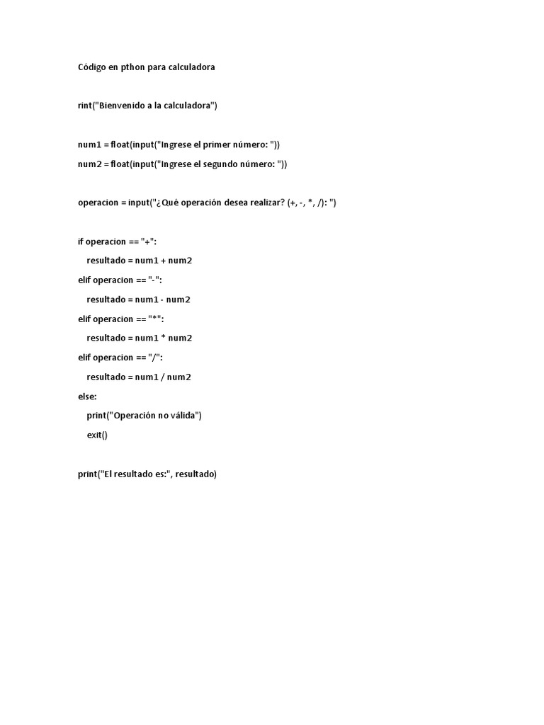 Código en Pthon para Calculadora | PDF | Métodos y materiales de ...