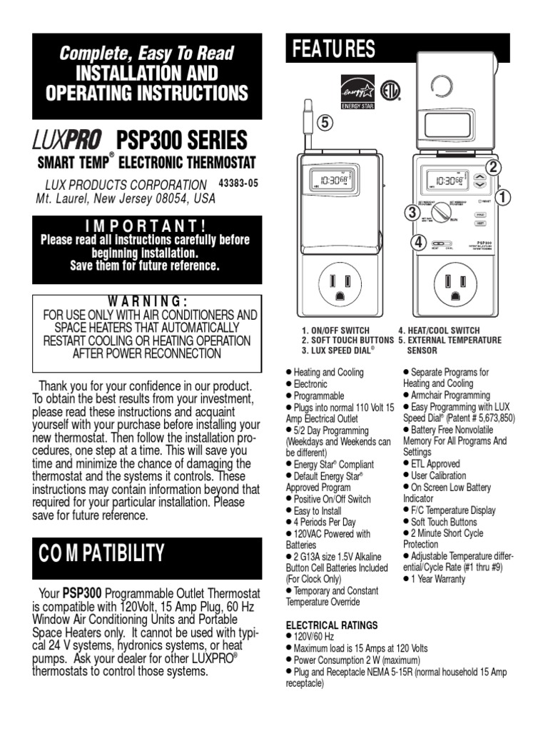 PSP300 Intertek | PDF | Thermostat | Ac Power Plugs And Sockets