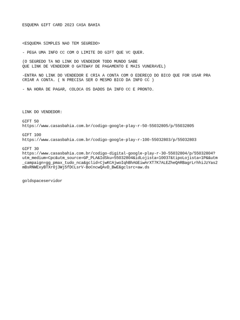 Esquema Gift Card 2023 Goldspaceserver | PDF