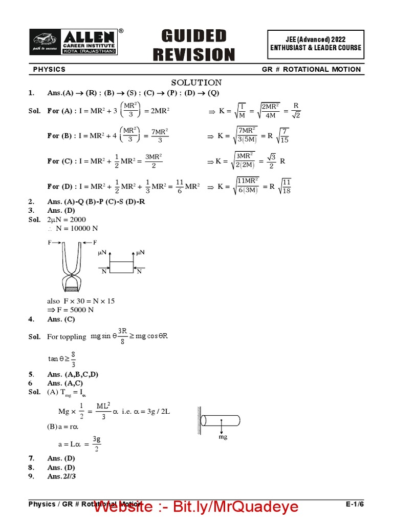 03 GR Rotational Motionsolution Solution Watermark | PDF | Teaching Methods & Materials