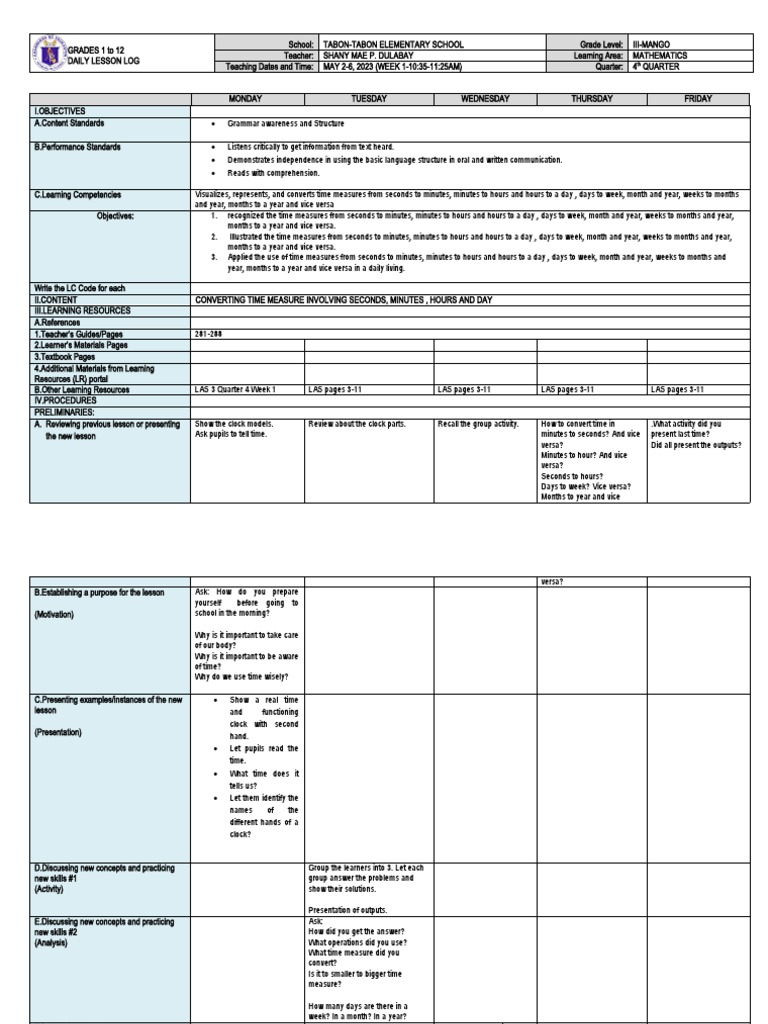 DLL Math Q4 W1 | PDF