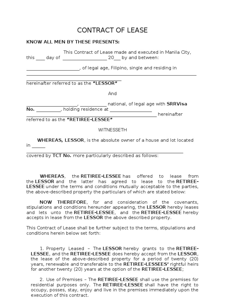 Contract of Lease (Pro Forma) | Lease | Common Law