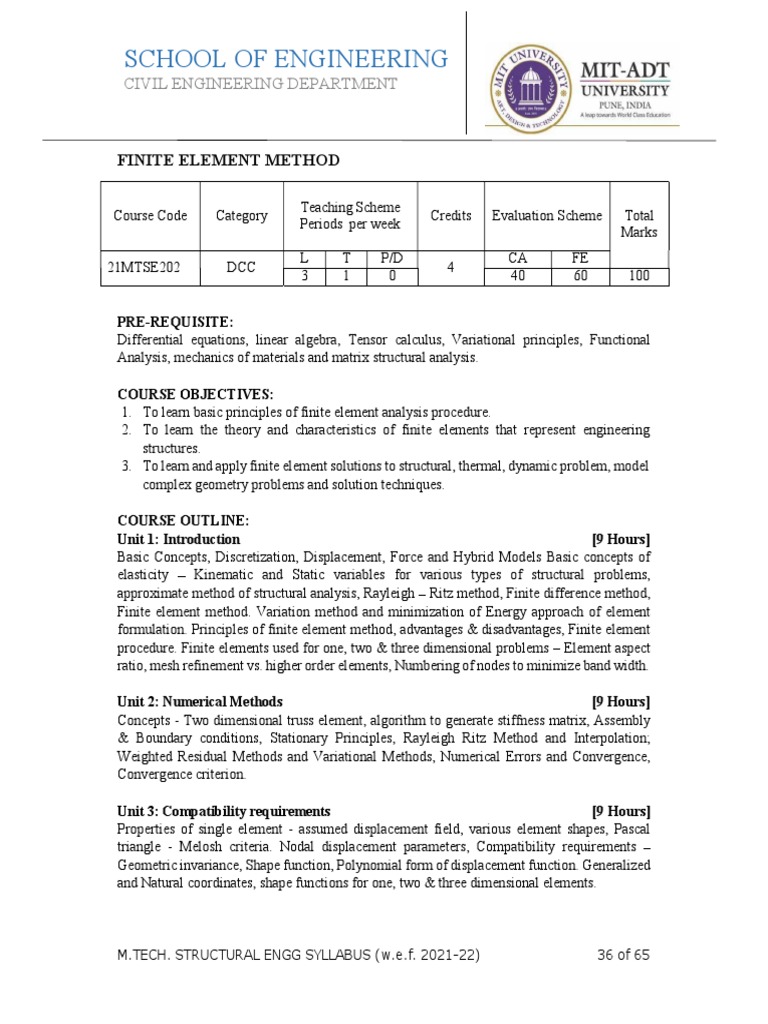 FEM Syllabus | PDF | Finite Element Method | Structural Analysis