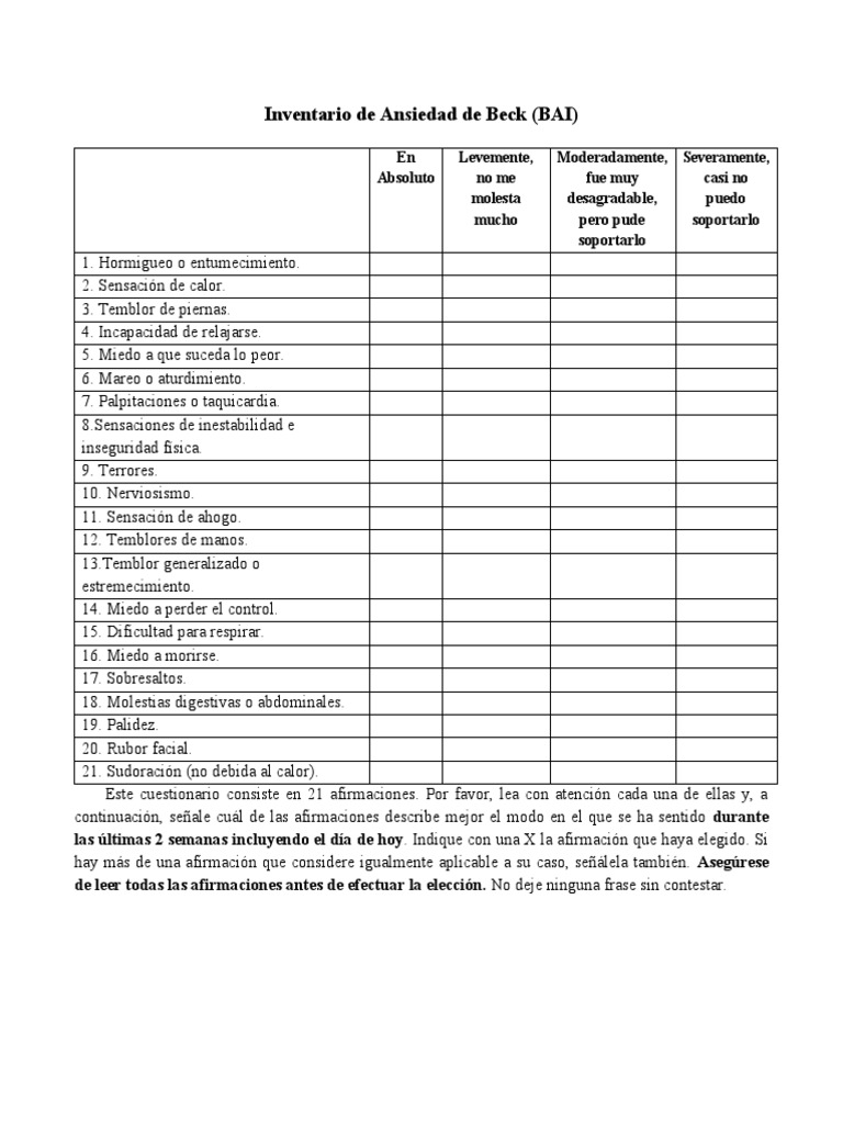 Inventario de Ansiedad de Beck | PDF
