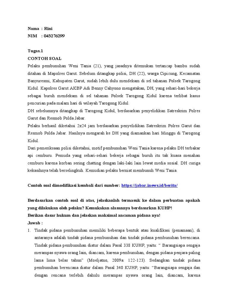 Tugas 1 Hukum Perjanjian Rini NIM 043276299 | PDF