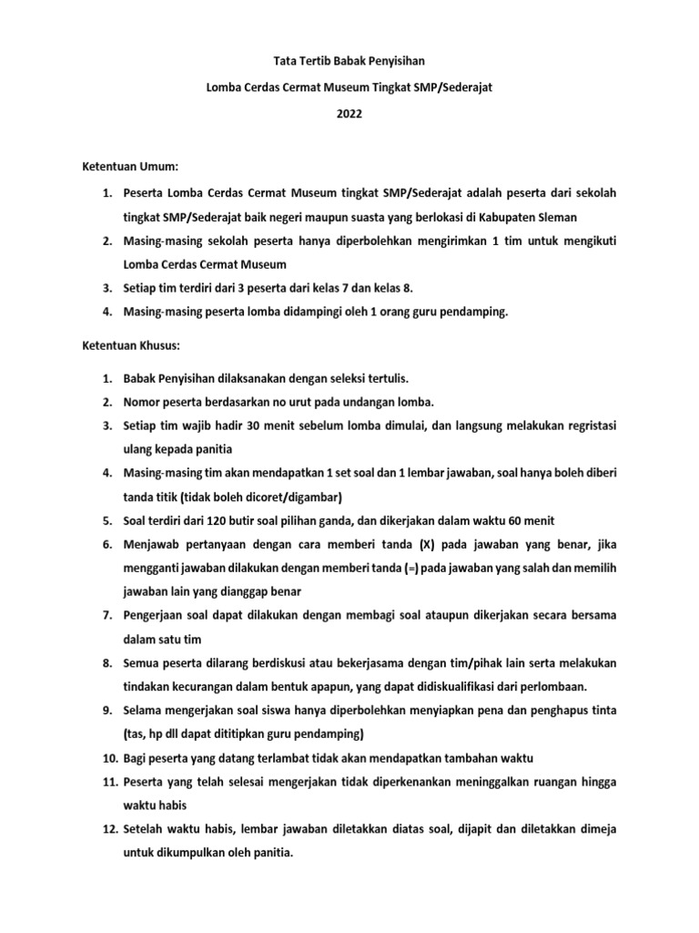 Tata Tertib Babak Penyisihan PDF | PDF