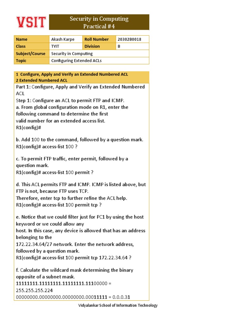 SIC Worksheet - Practical - 3 - ACL | PDF | File Transfer Protocol ...