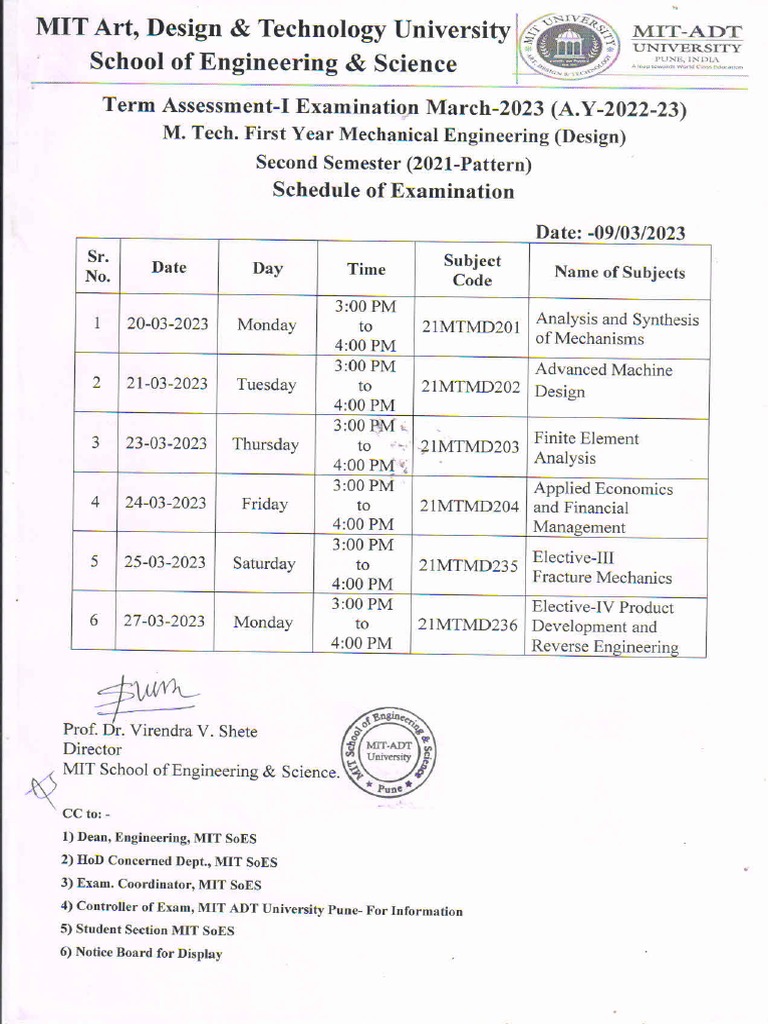 M.Tech. Time Table PDF | PDF