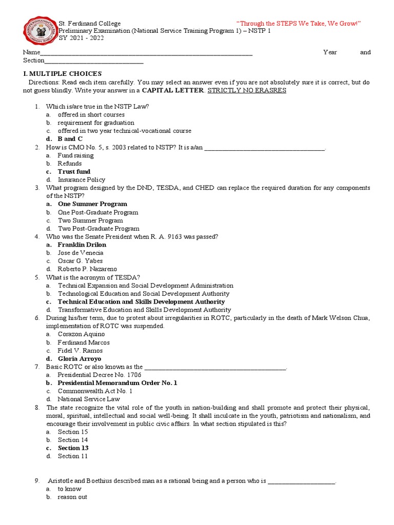 NSTP 1 - National Service Training Program 1 | PDF | Reason | Self Esteem